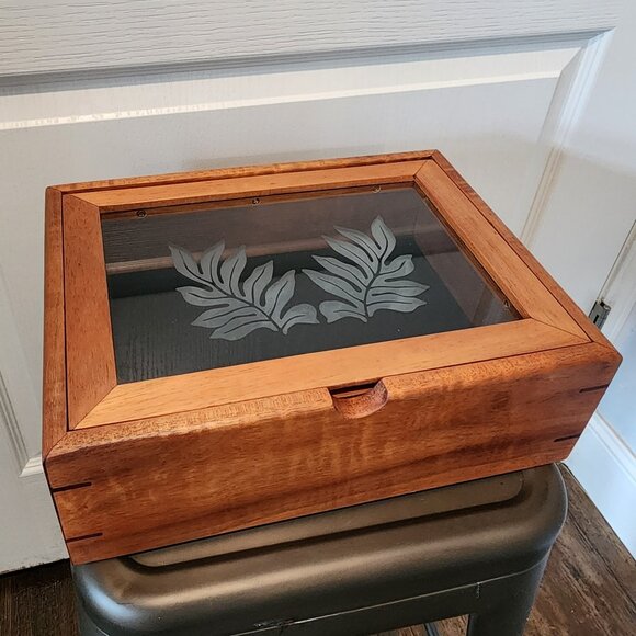 Accents | Vintage Large Hand Crafted Wood Etched Glass Jewlery Whatnot ...